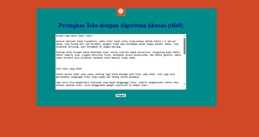 peringkas teks, buat Aplikasi peringkas dokumen berbasis TF IDF